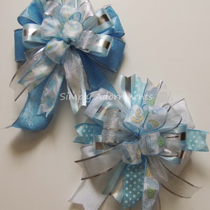 Blue Baby Shower Bow, Baby Boy Gift Bow, Blue Silver Baby Shower Bow ...