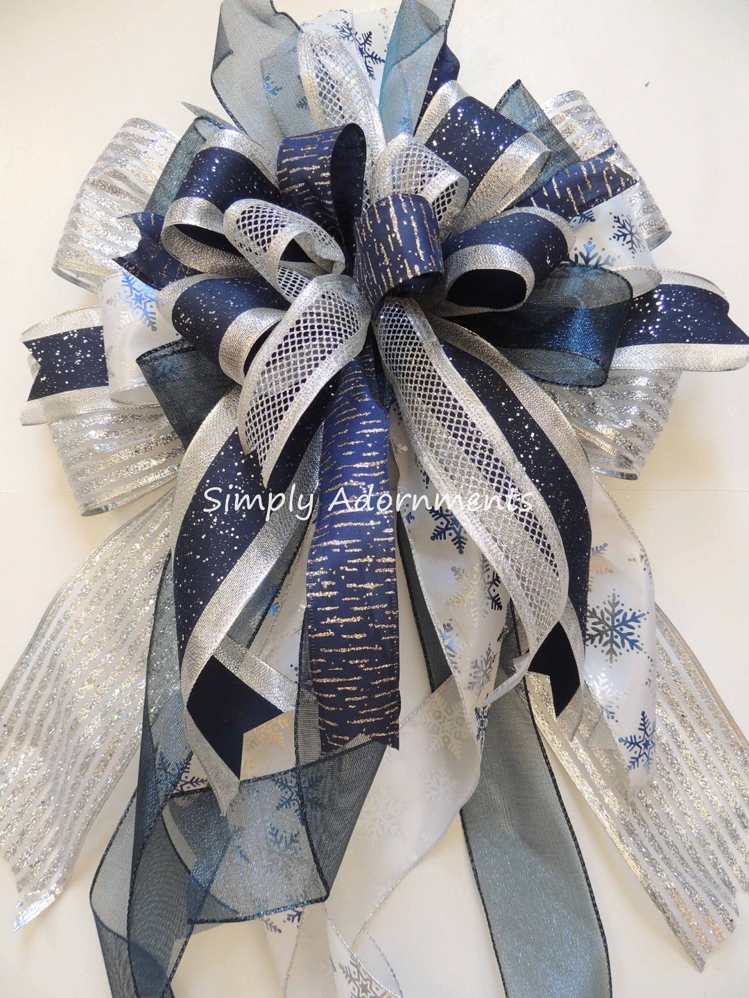 Huge Navy Silver Christmas Tree Topper, Navy Silver Christmas Snowflake ...