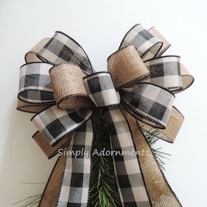 Vintage Burlap Ribbon Bow, Farmhouse Check Bows, Rustic Burlap Ribbon ...
