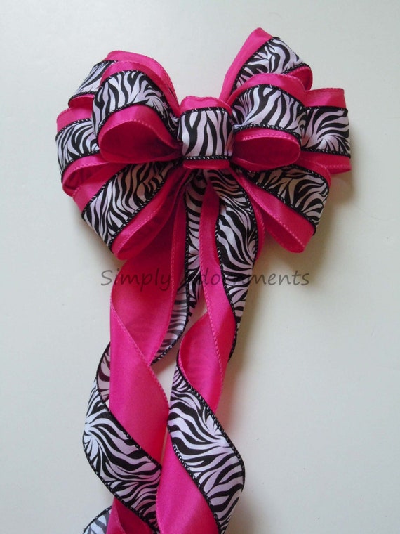 Pink Zebra Bow, Pink Zebra door bow, Pink Zebra Birthday Party Decor ...