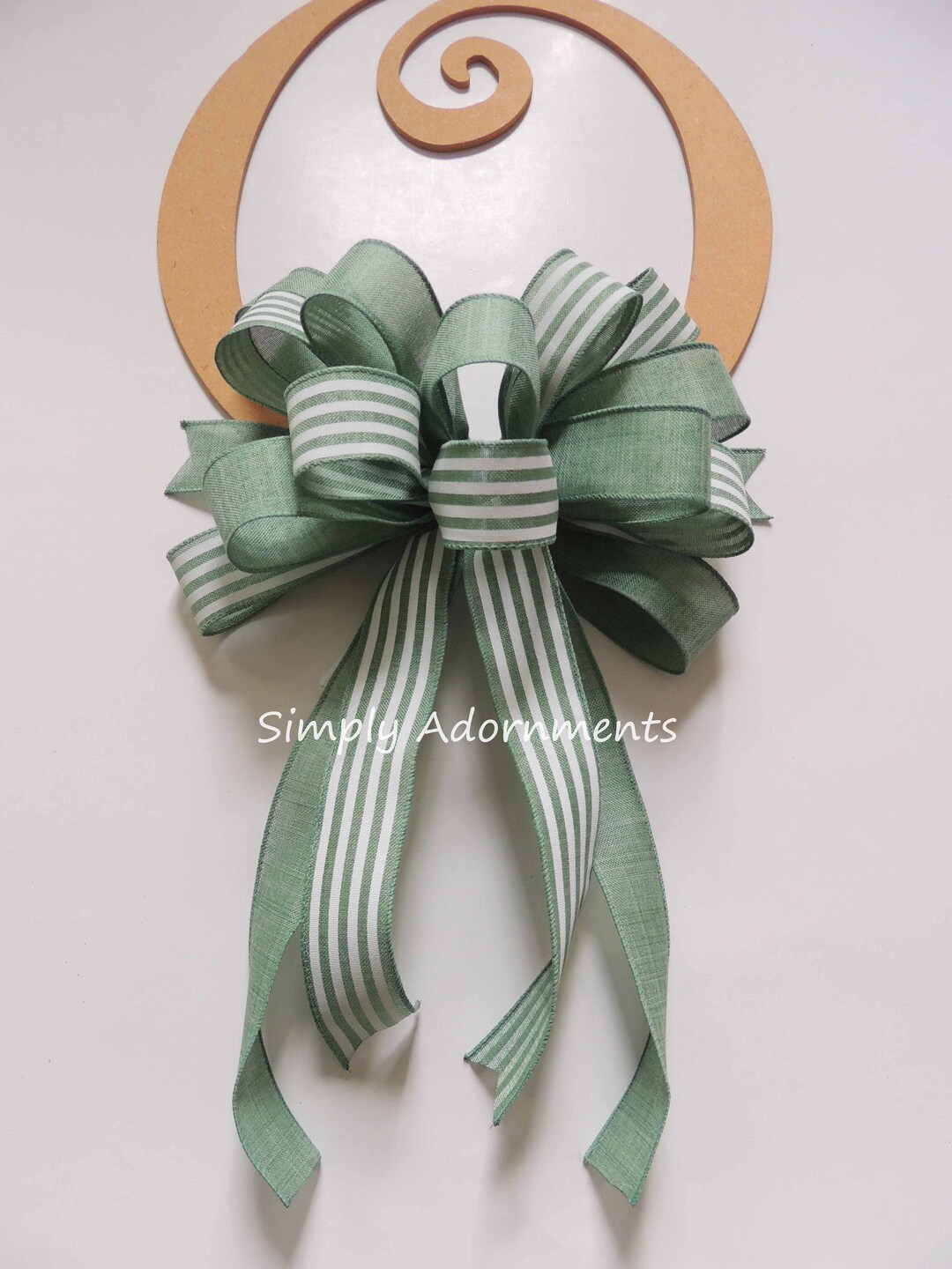 Sage Green Farmhouse Stripes Bow, Vintage Farmhouse Green Bow, Green ...