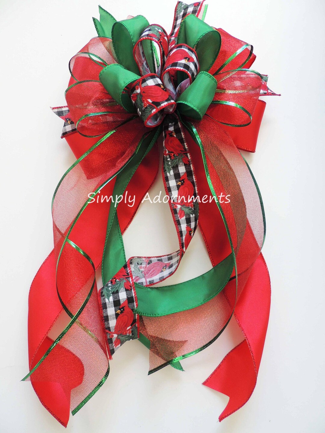 Red Green Cardinal Christmas Bow, Cardinal Christmas Wreath Bow ...