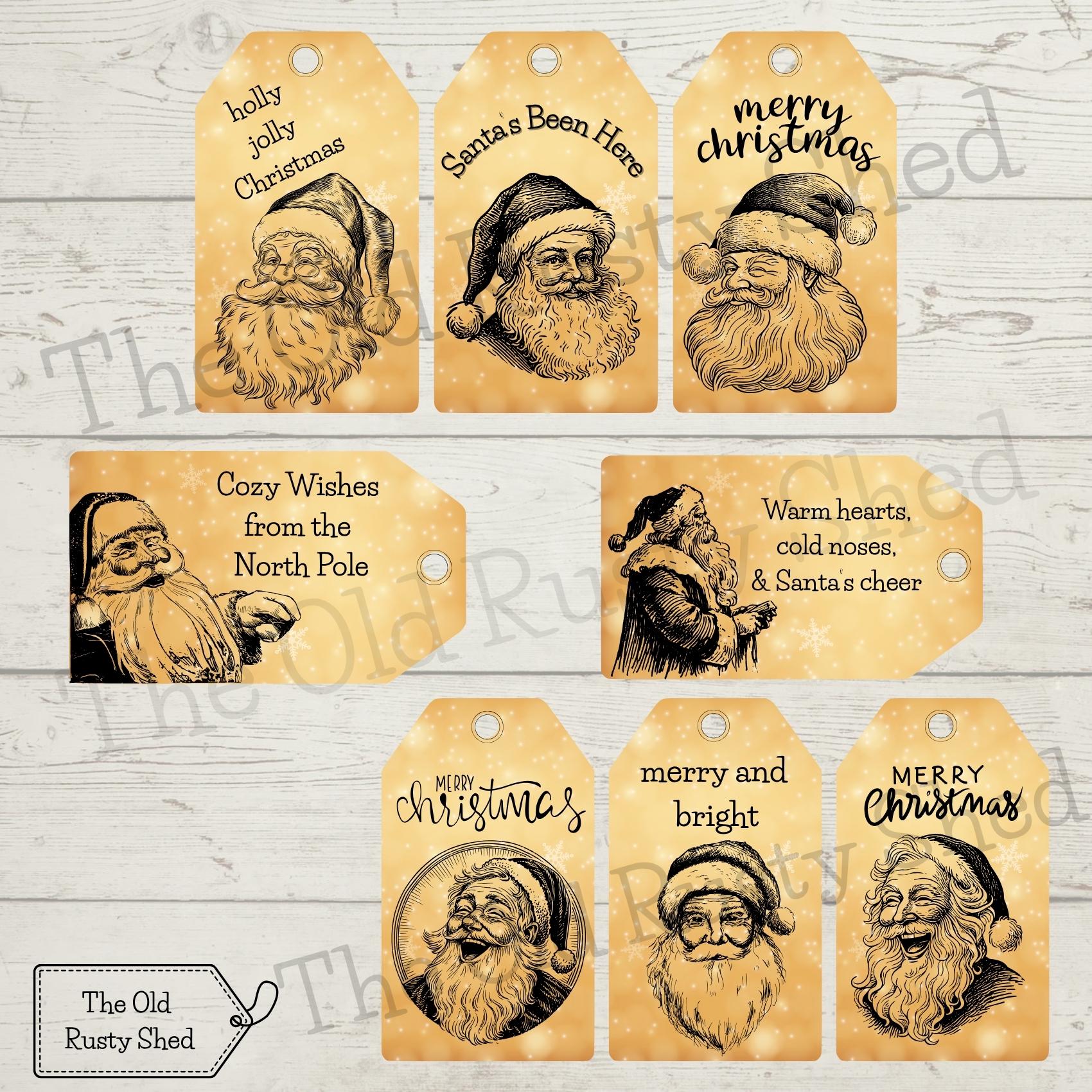 Vintage Santa Christmas Gift Tags – Cozy Rustic Holiday Printable Tags ...
