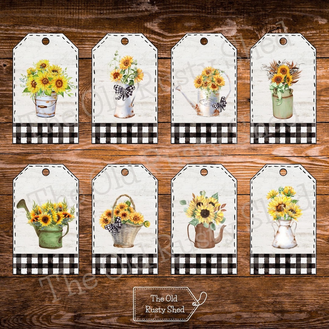 Rustic Sunflower Printable Tags | Buffalo Check Farmhouse Gift Tags ...