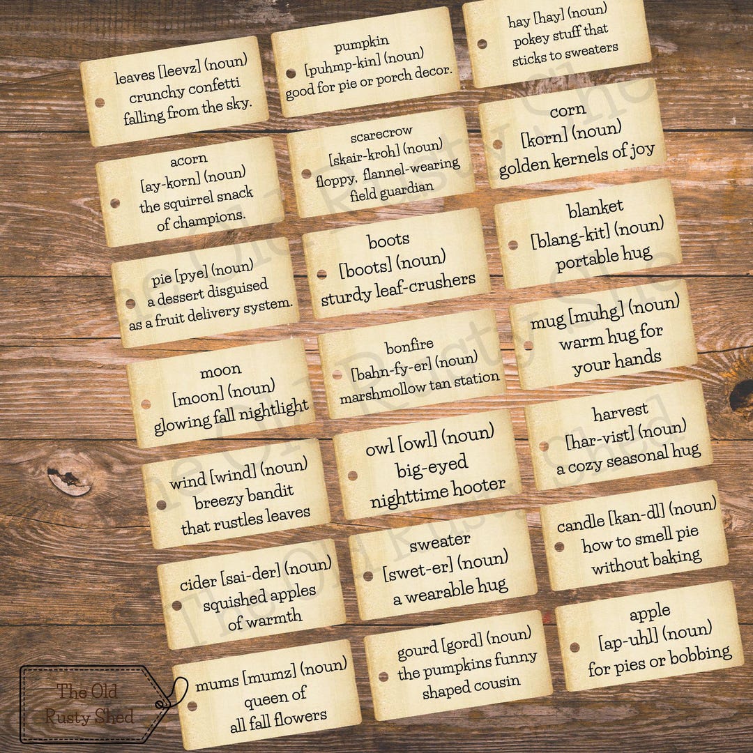 Rustic Fall Definition Tags Printable | Funny Autumn Noun Tags ...