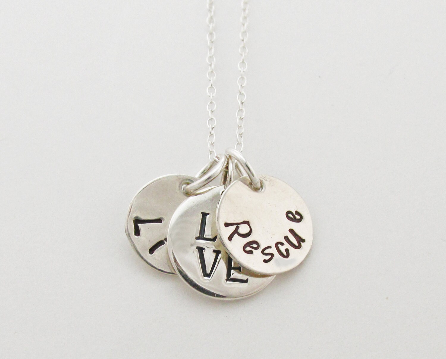 Live Love Rescue Pet Adoption Necklace in Sterling Silver Hand - Etsy