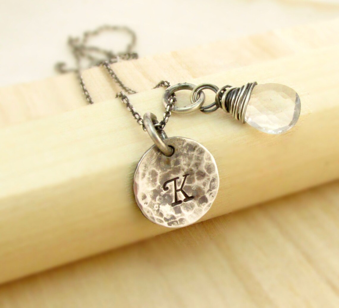Rustic Initial Necklace Hand Stamped Monogrammed Necklace - Etsy