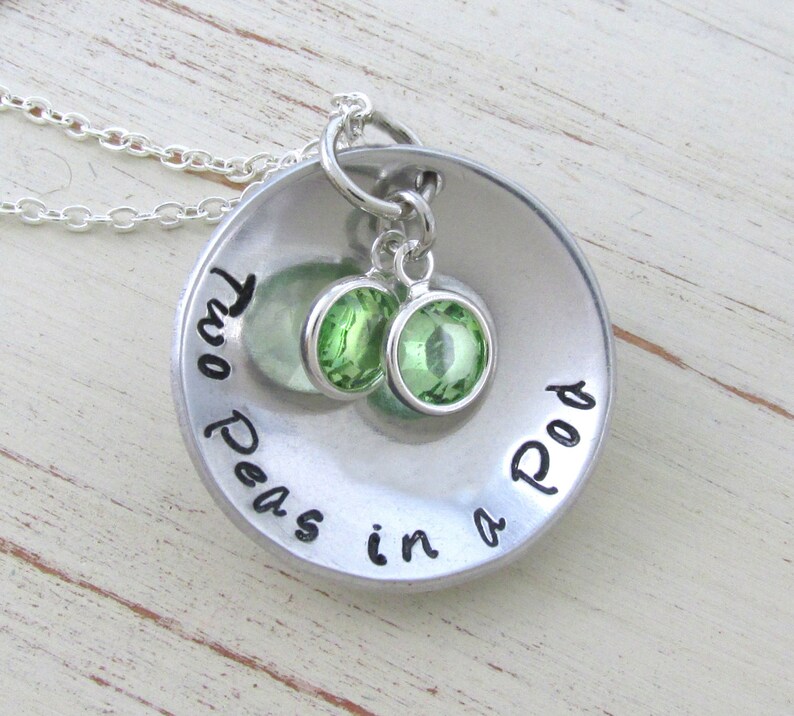 Two Peas in a Pod Hand Stamped Swarovski Charm Necklace | Etsy