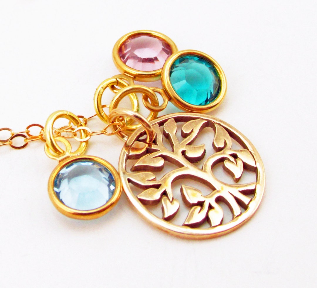 Mothers Day Gold Family Tree With Birthstones Mothers Necklace Gift for ...