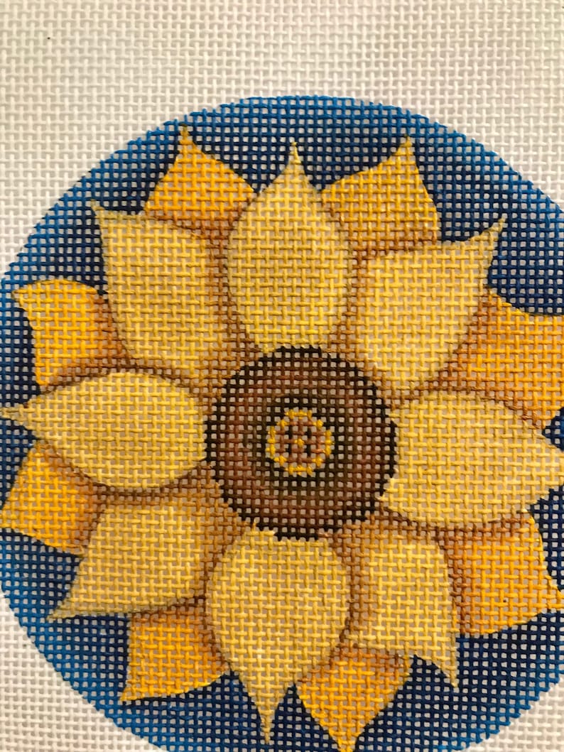 Hand Painted Needlepoint Canvas 4" Ornament 18 Count Circle Sunflower ...