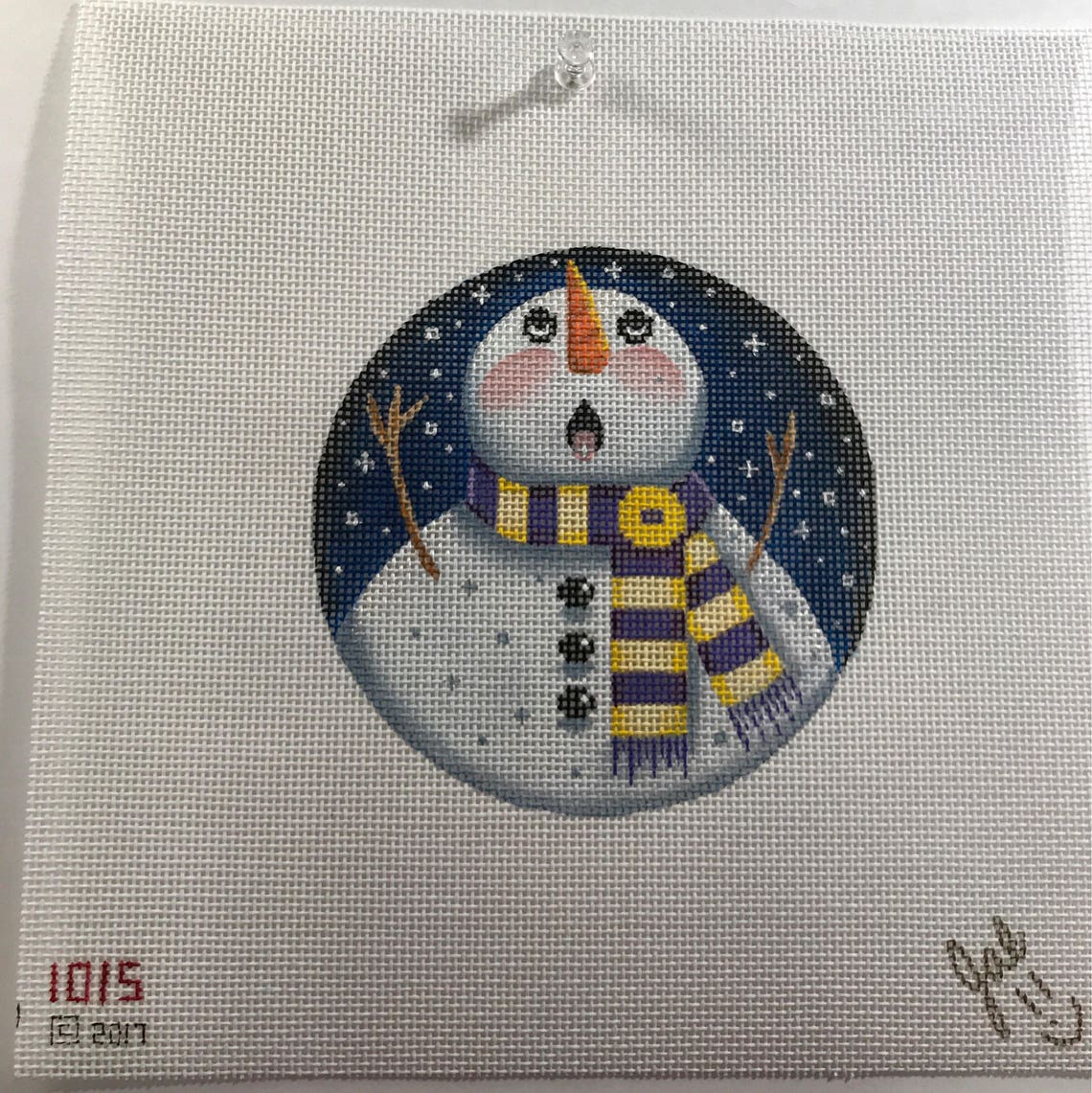Hand Painted Snowman Needlepoint Canvas: 4" Christmas Ornament (18 ...