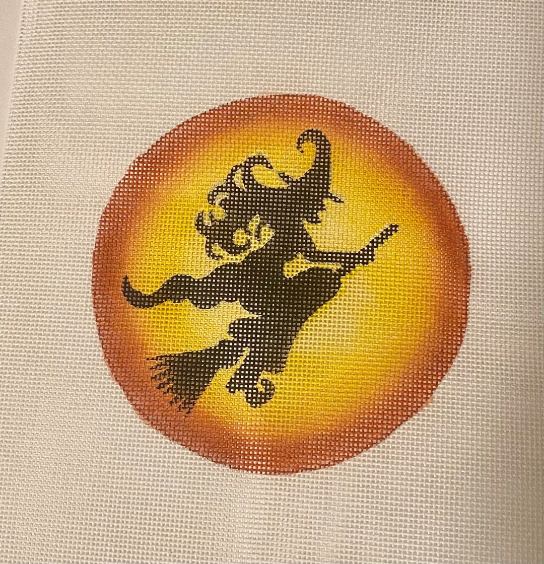Hand Painted Needlepoint Canvas Halloween Witch 18 Count 4.75 Inch ...