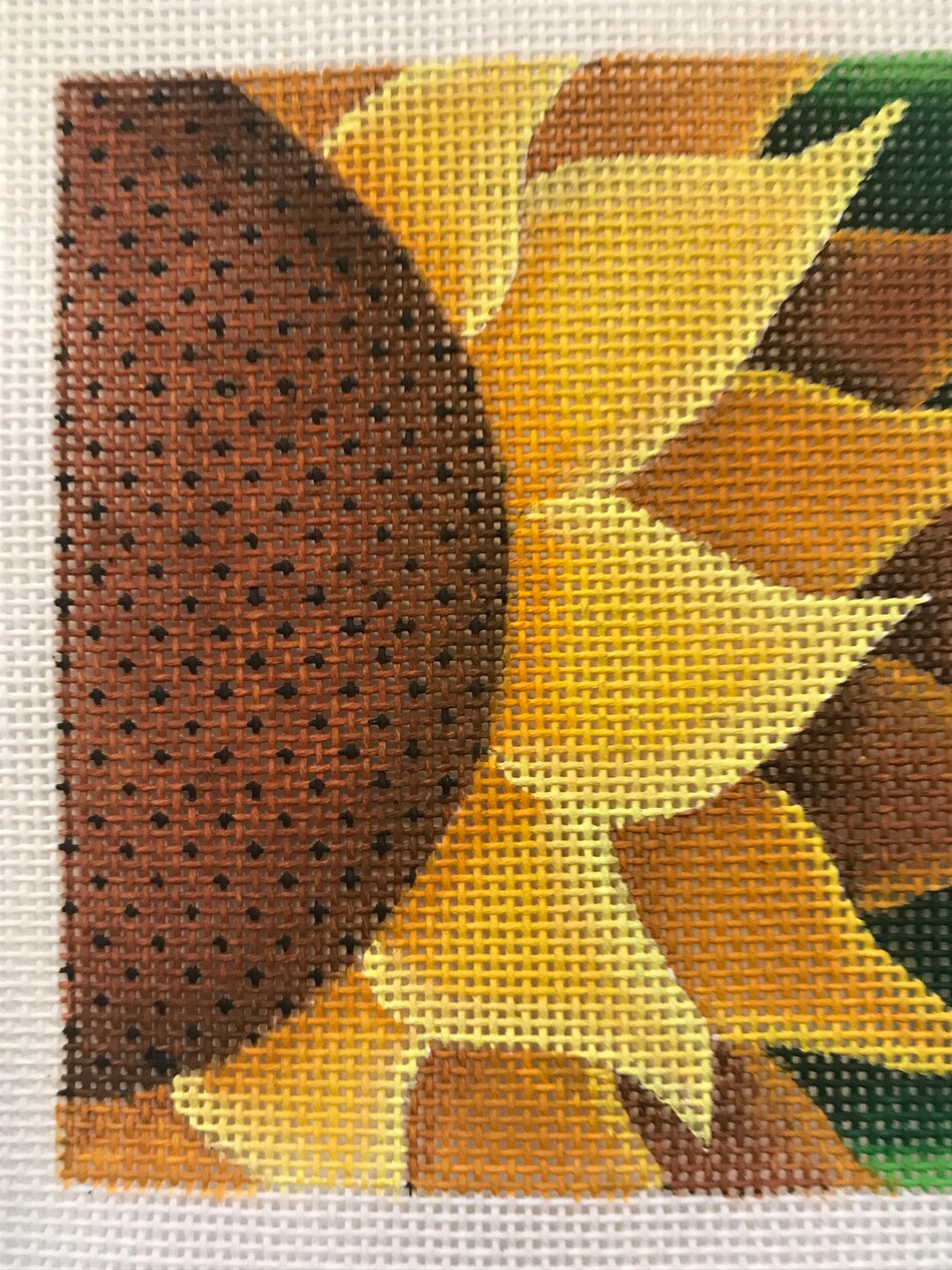 Hand Painted Sunflower Needlepoint Canvas, 4" Square on 18 Mesh ...