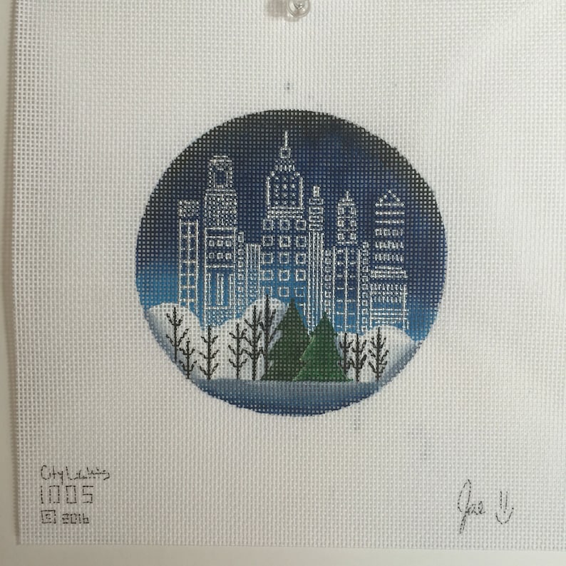 Hand Painted Needlepoint Canvas City Lights 18 Count Canvas - Etsy