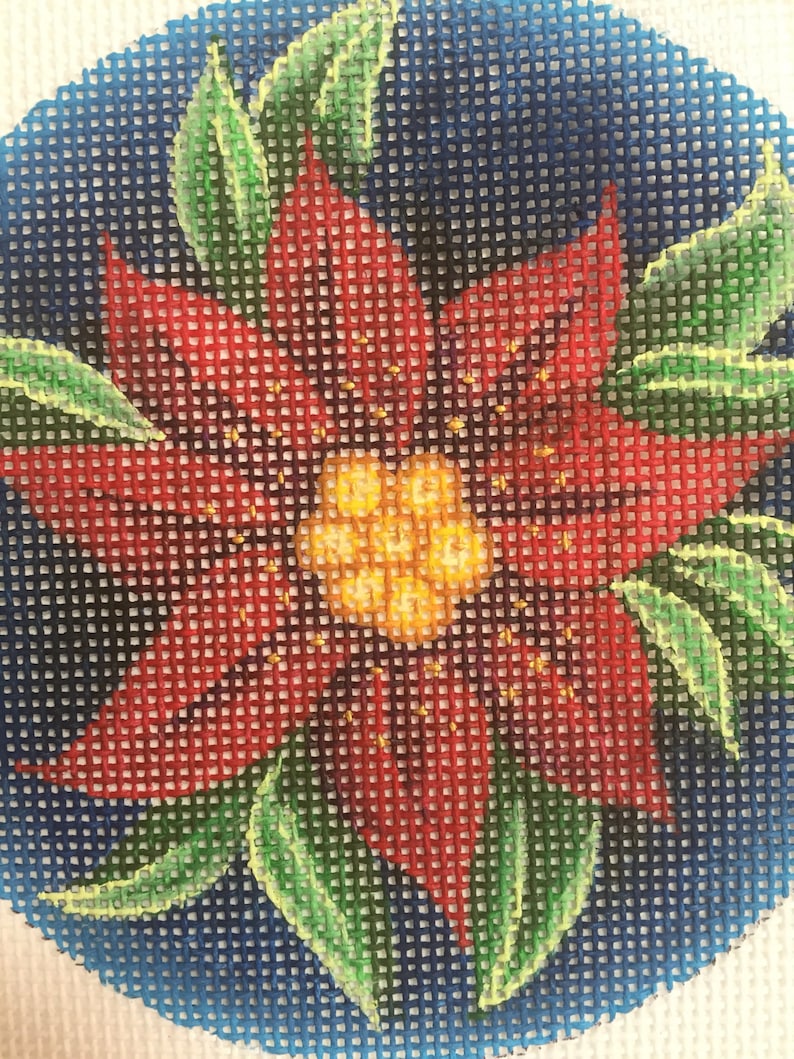 Hand Painted Needlepoint Canvas Red Poinsettias 18 Count - Etsy