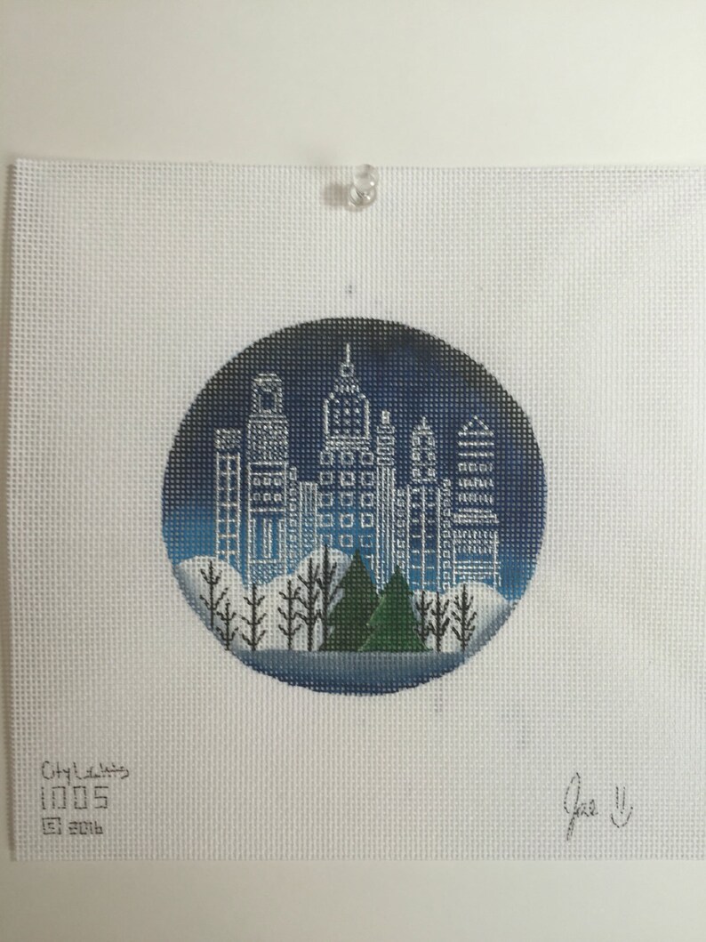 Hand Painted Needlepoint Canvas City Lights 18 Count Canvas - Etsy