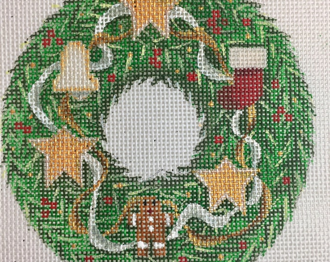 Hand Painted Needlepoint Canvas Gingerbread Man Wreath 18 Count 4 ...