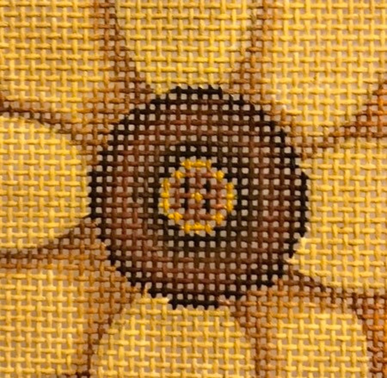 Hand Painted Needlepoint Canvas 4" Ornament 18 Count Circle Sunflower ...