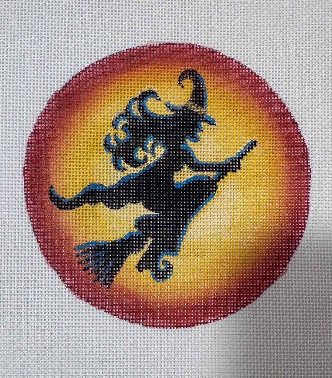 Flying Witch Needlepoint Canvas, Hand-painted Halloween Ornament, 18 ...