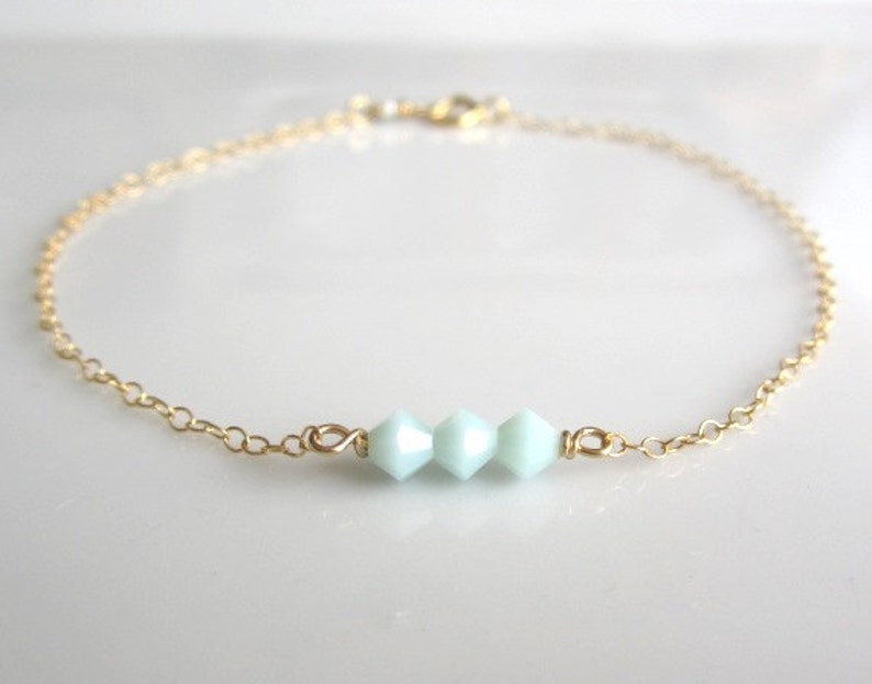 Mint Crystal Bracelet, 14K Gold Filled Bracelet, Simple Everyday ...