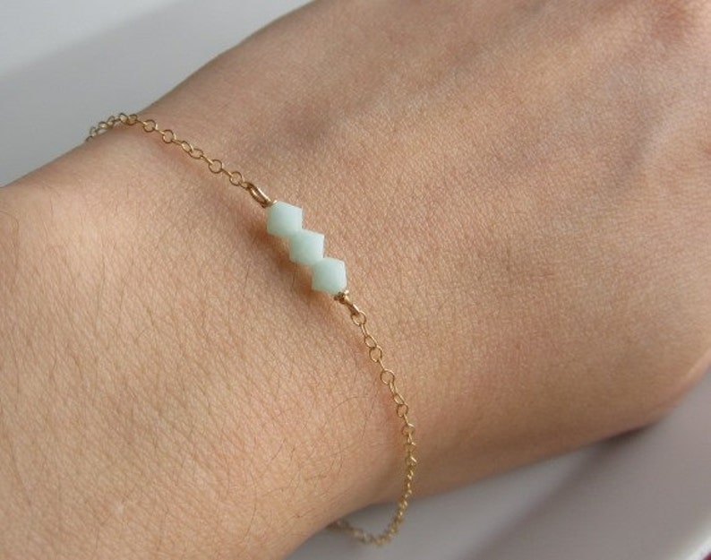 Mint Crystal Bracelet, 14K Gold Filled Bracelet, Simple Everyday ...
