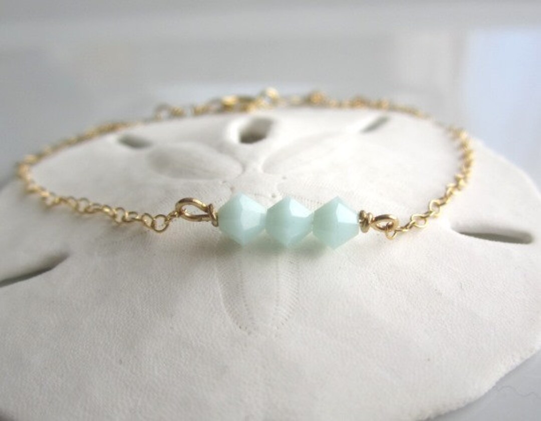 Mint Crystal Bracelet, 14K Gold Filled Bracelet, Simple Everyday ...