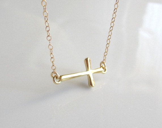 Sideways Cross Necklace Tiny Cross Necklace Gold Cross - Etsy