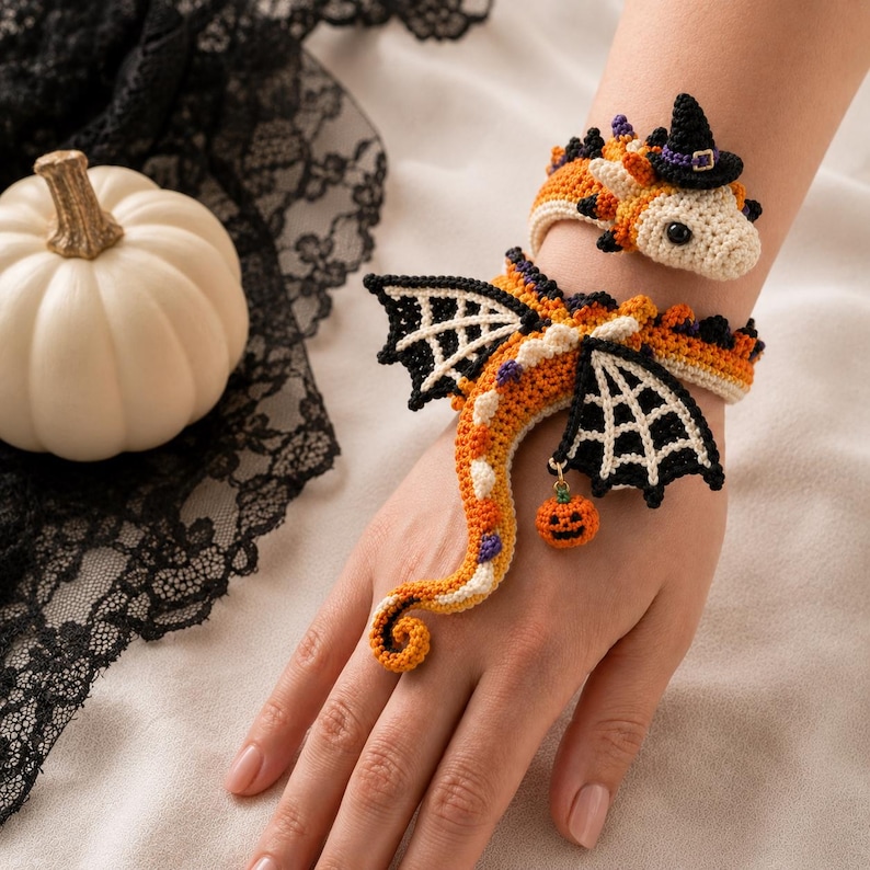 Witch Dragon Wrap Bracelet Crochet Pattern, Halloween Dragon Amigurumi ...