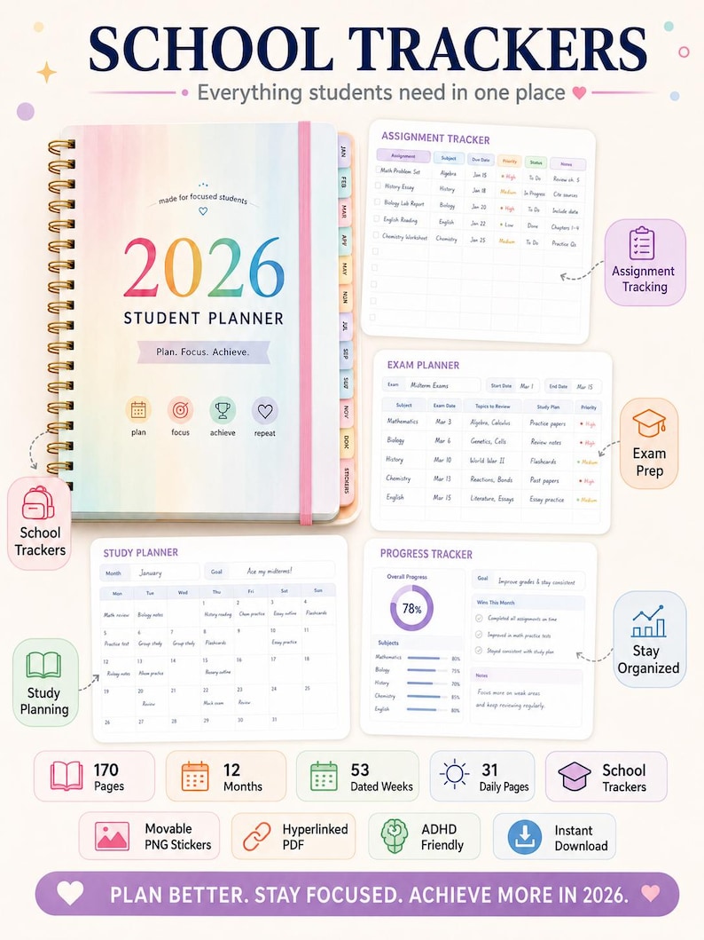 2026 Student Planner Ipad, Digital Student Planner, ADHD Friendly ...