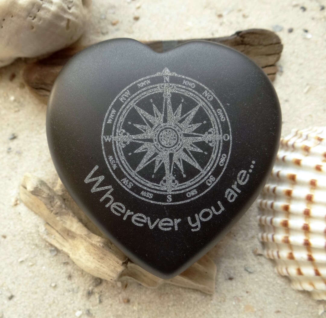 Heart Talisman Windrose Engraving Basalt Compass Rose With English ...