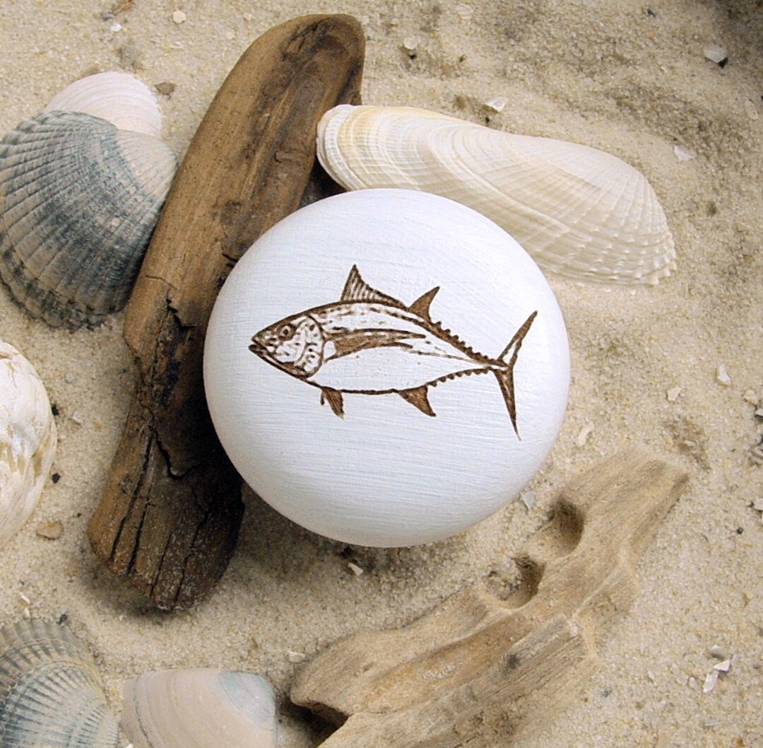Furniture Knob Handle Tuna Fish Tuna Wood Engraved Beech White or ...