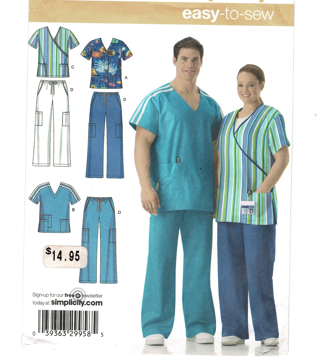 Simplicity 4101 Easy Medical Scrubs Adult Sewing Pattern, Pullover TOP ...
