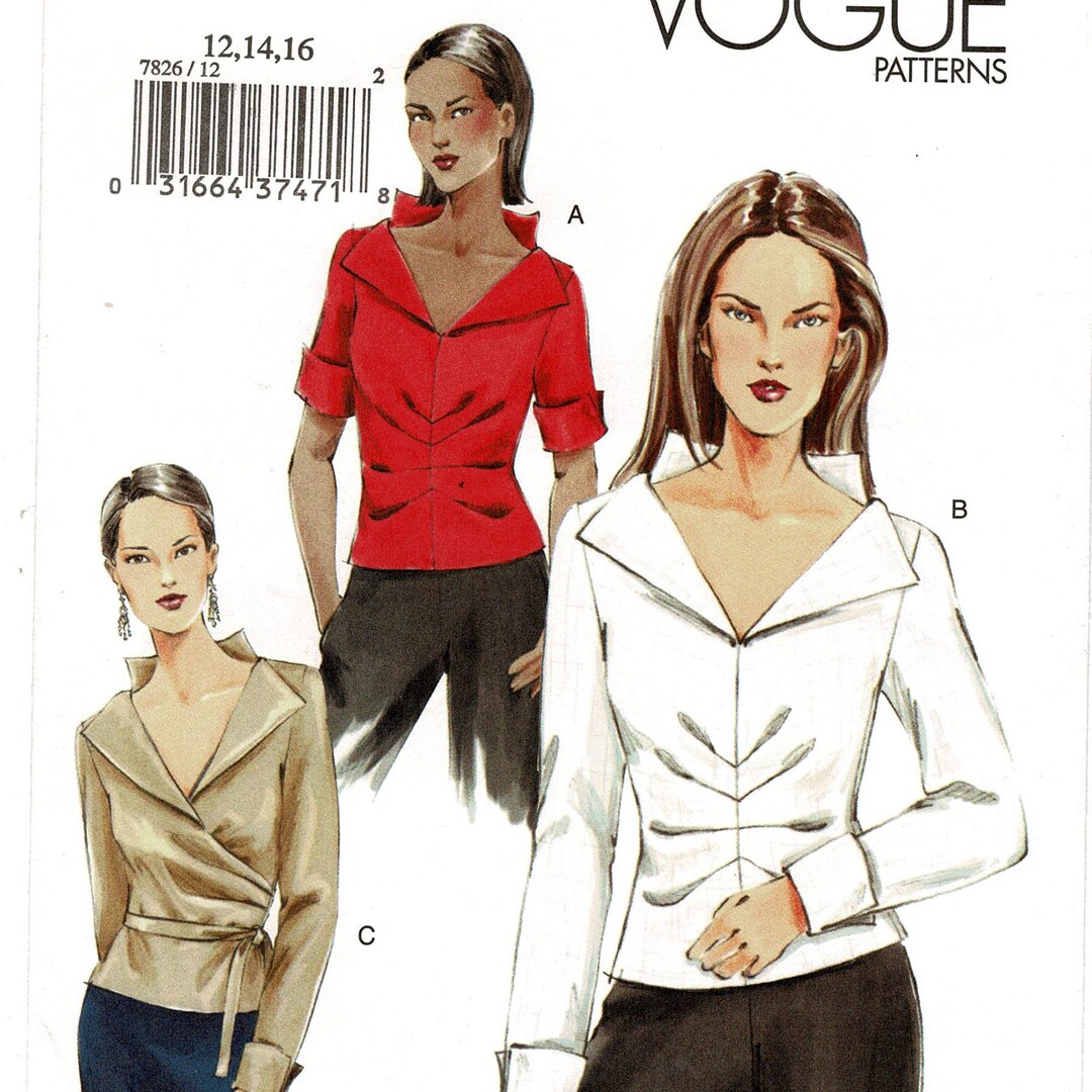 Vogue 7826 Easy Misses Size 12 14 16 Close Fitting Blouse Sewing ...
