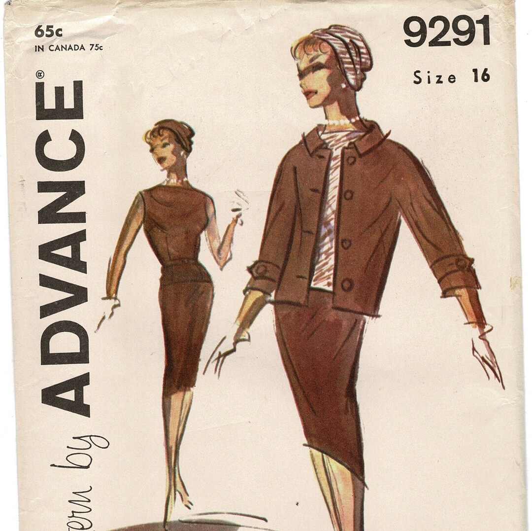 1960s UNCUT Advance 9291 Sewing Pattern, Edith Head Design Jacket, Slim ...