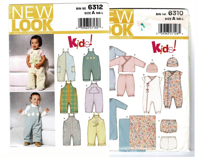 New Look 6310 and 6312 Baby Clothes Sewing Patterns, Shirt Pants Hat ...
