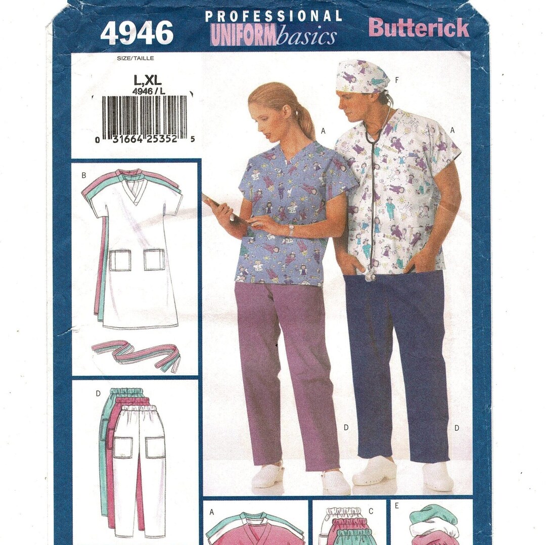 Butterick 4946 Doctor Nurse Scrubs Sewing Pattern, Unisex Medical ...