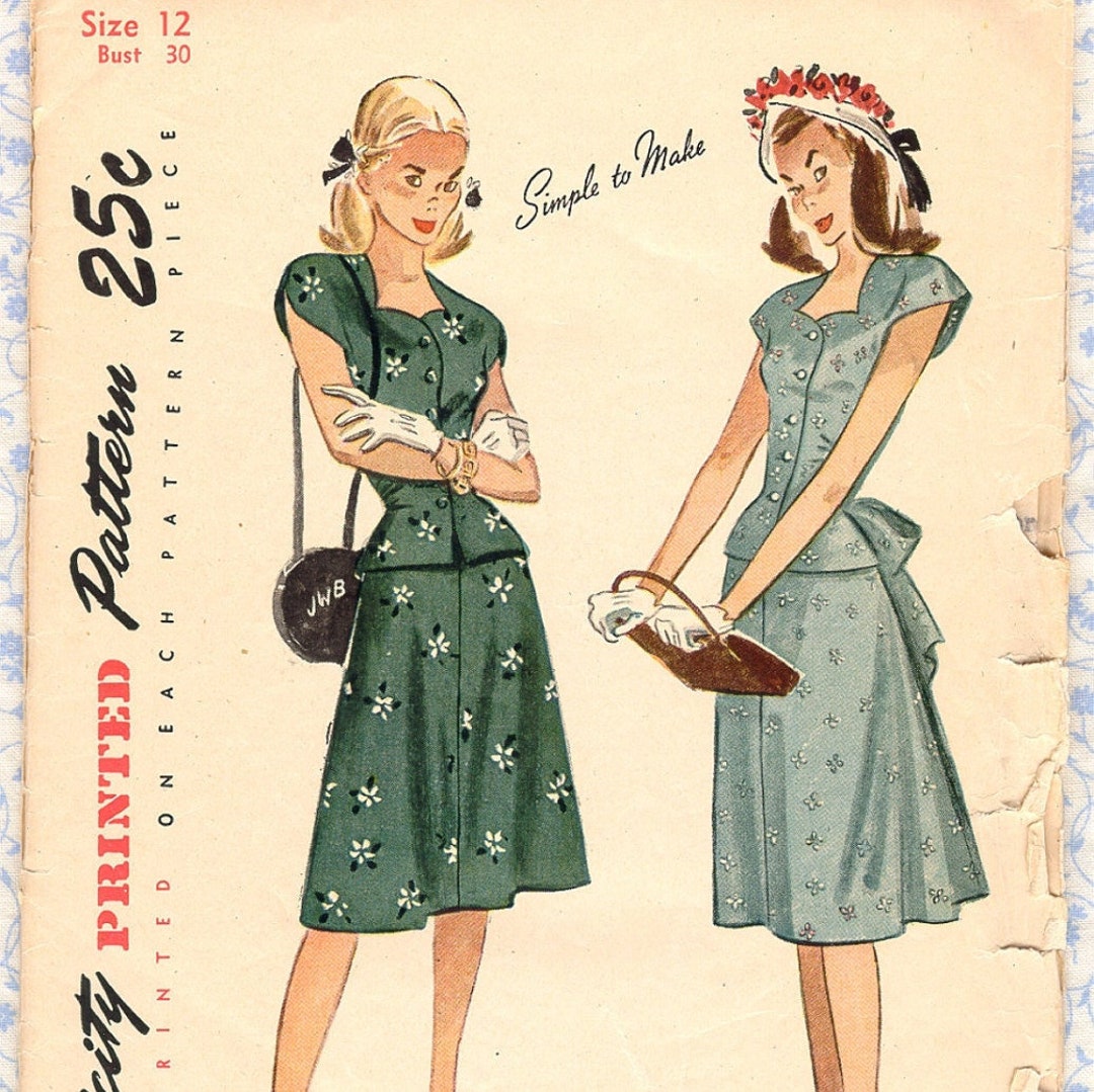 1940s Simplicity 1937 Easy Gored Skirt, Blouse & Sash Pattern, Young ...