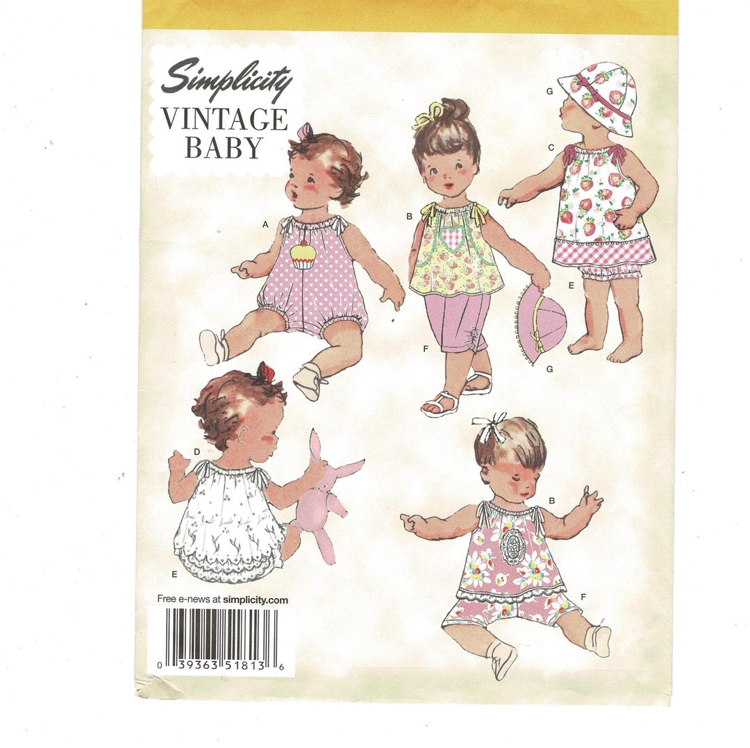 UNCUT Simplicity 1813 Vintage Baby Play Clothes Sewing Pattern, Summer ...