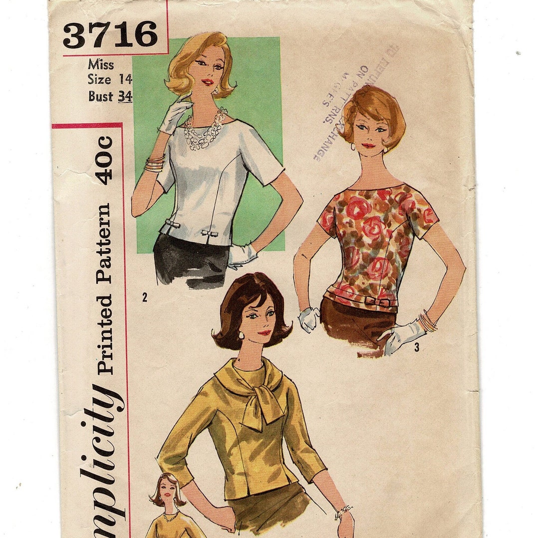 Uncut Simplicity 3716 Woman Boat Neck Blouse Sewing Pattern, Back ...
