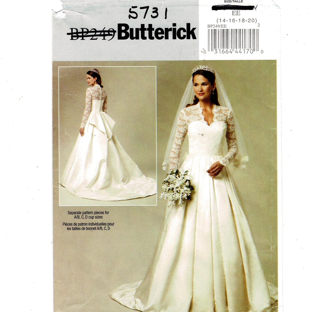 UNCUT Butterick 5731 Bridal Sewing Pattern Misses Size 14-20 Adjustable ...