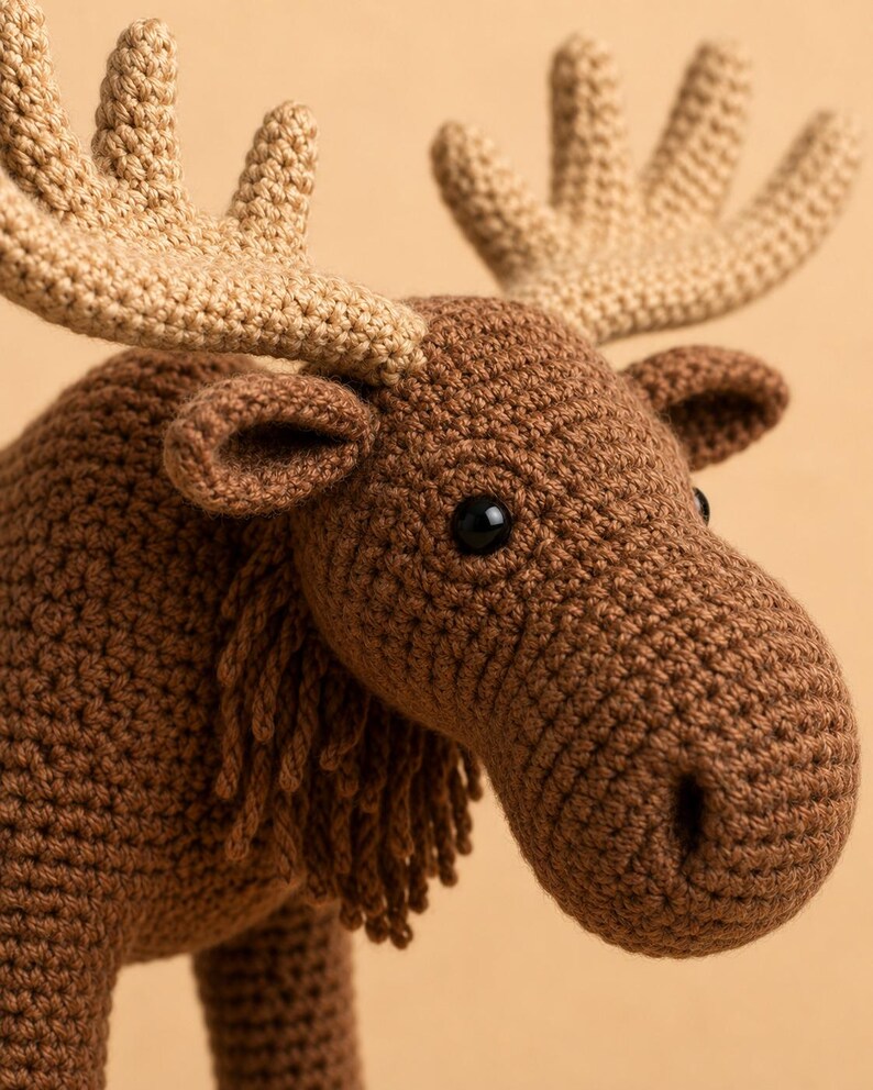Crochet Moose Plush, Handmade Amigurumi Moose Toy, Woodland Stuffed ...