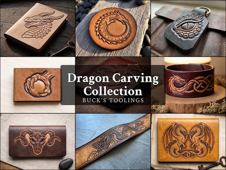 Dragon Leather Tooling Patterns - 9 Mythical Dragon Designs for Wallets ...