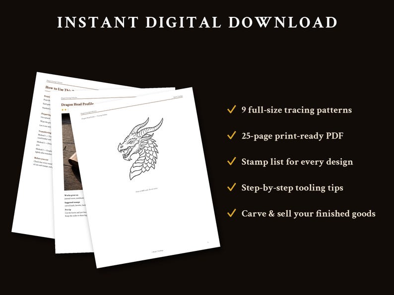 Dragon Leather Tooling Patterns - 9 Mythical Dragon Designs for Wallets ...