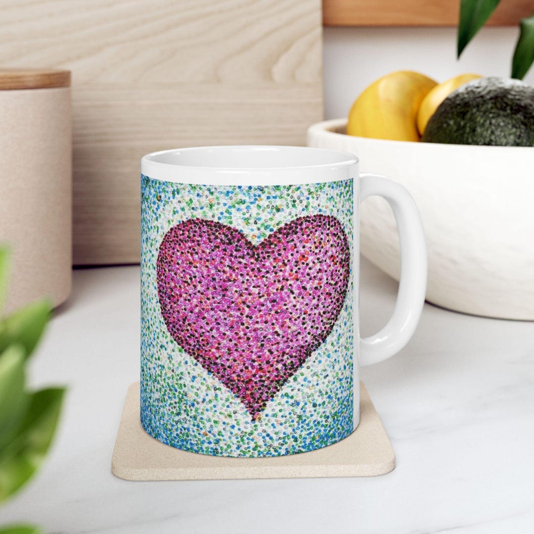 Pointillism Pink Heart Mug | Hand Drawn Illustration | Colorful Art ...