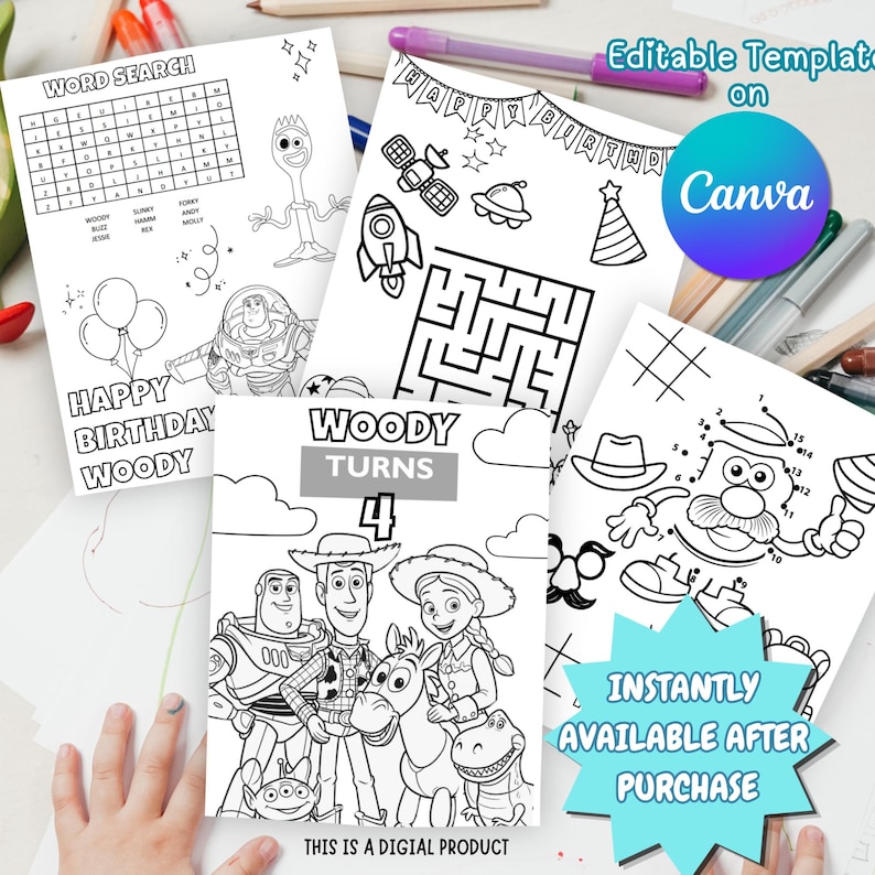 Toy Story Birthday Coloring Pages, Editable Canva Activities (digital ...