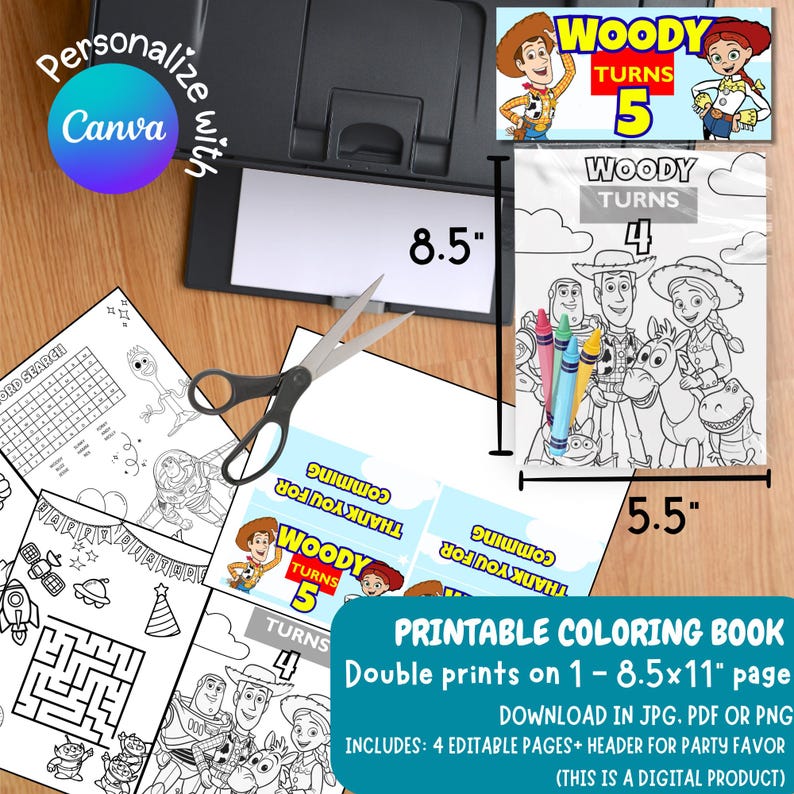 Toy Story Birthday Coloring Pages, Editable Canva Activities (digital ...