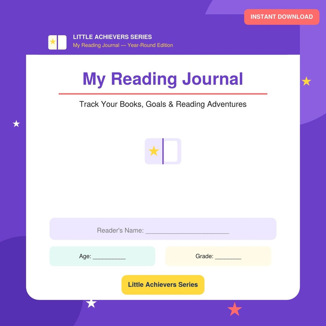 Kids Reading Journal Printable PDF | Book Log + Goals + Milestones ...