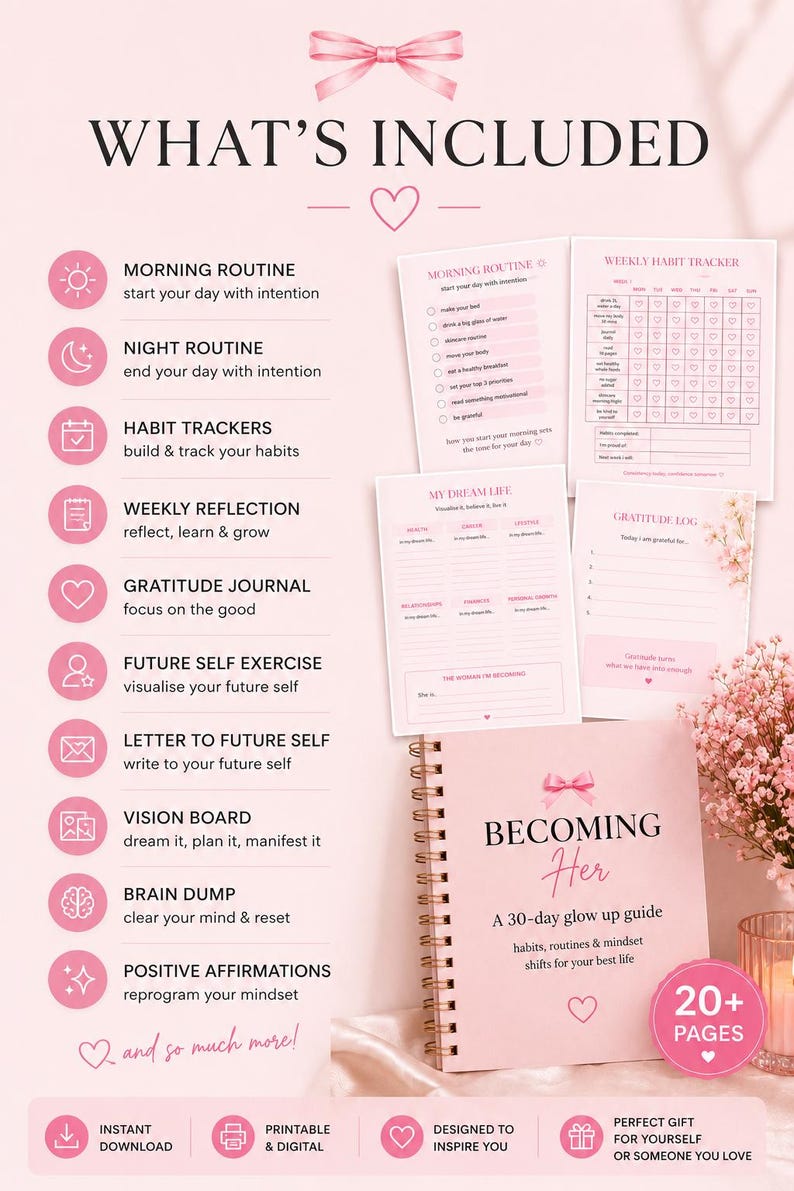 Becoming Her Glow up Workbook | 30 Day Self Improvement Journal ...