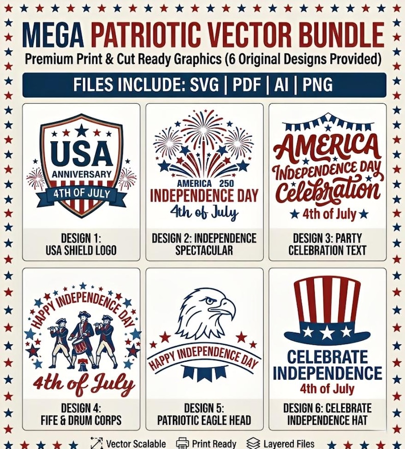 America 250 SVG Bundle, Patriotic USA Cut Files (svg, Png, Ai, Pdf) - Etsy