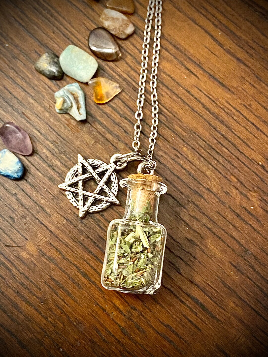 Pentagram Necklace Vampire Vervain Vial Necklace Real Blue - Etsy